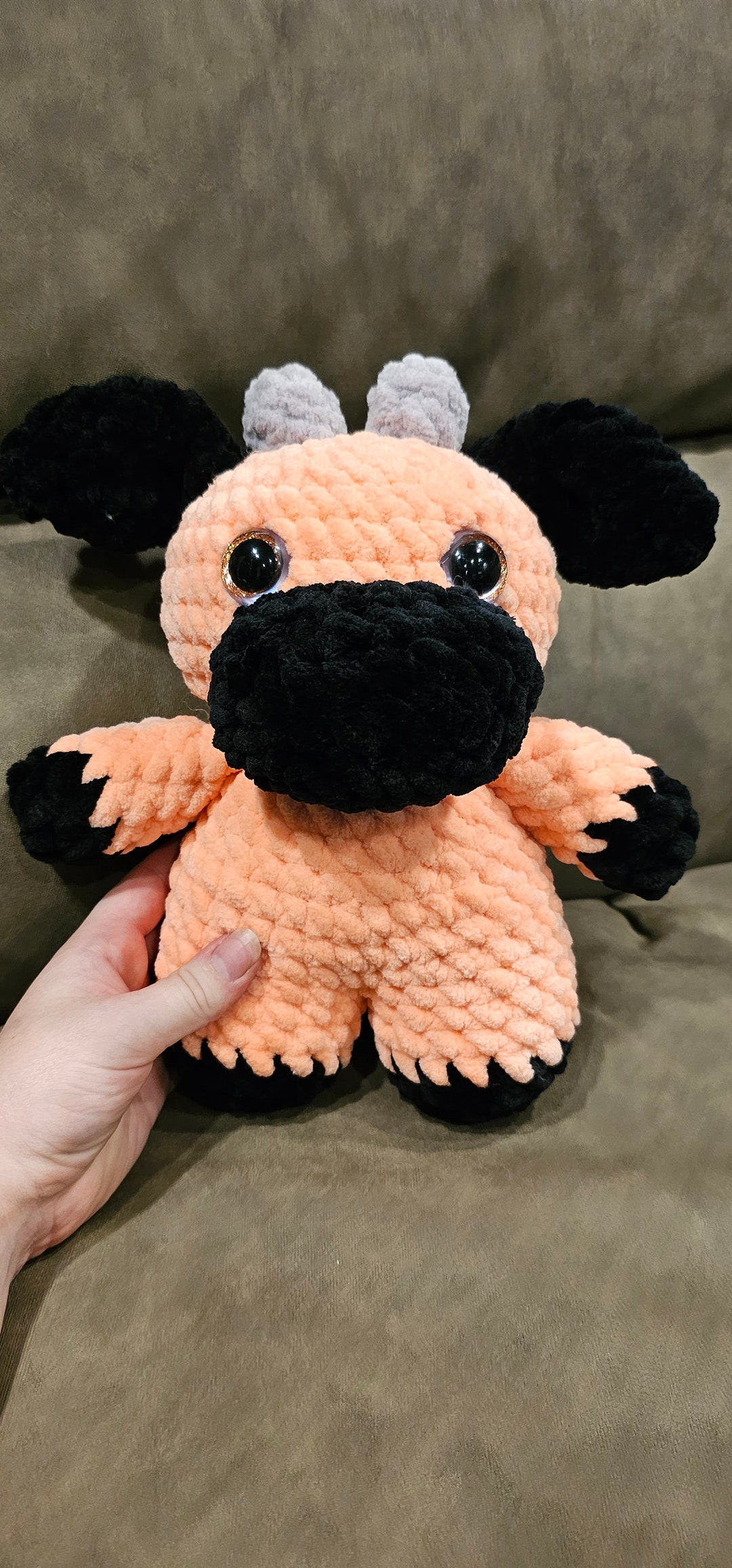 Cow Plushie Coral and Black Crochet Cow Stuffed Animal - Etsy