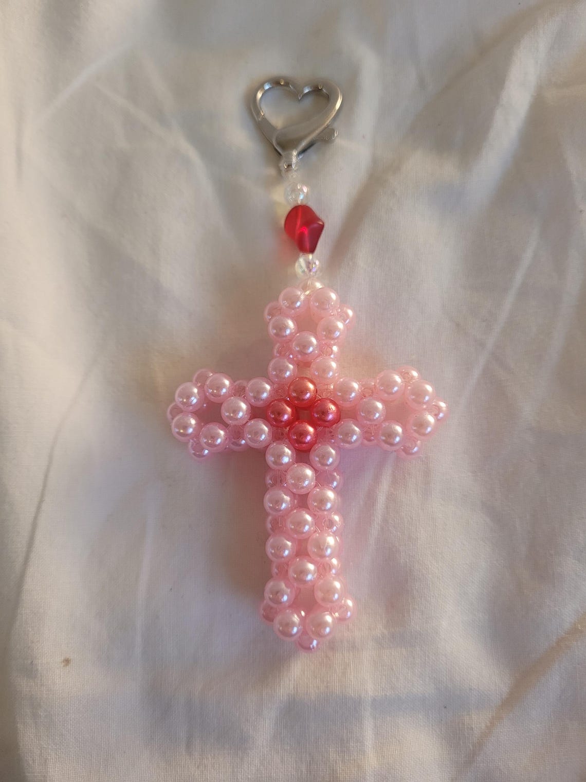 Beaded Cross Keychain-light Pink - Etsy
