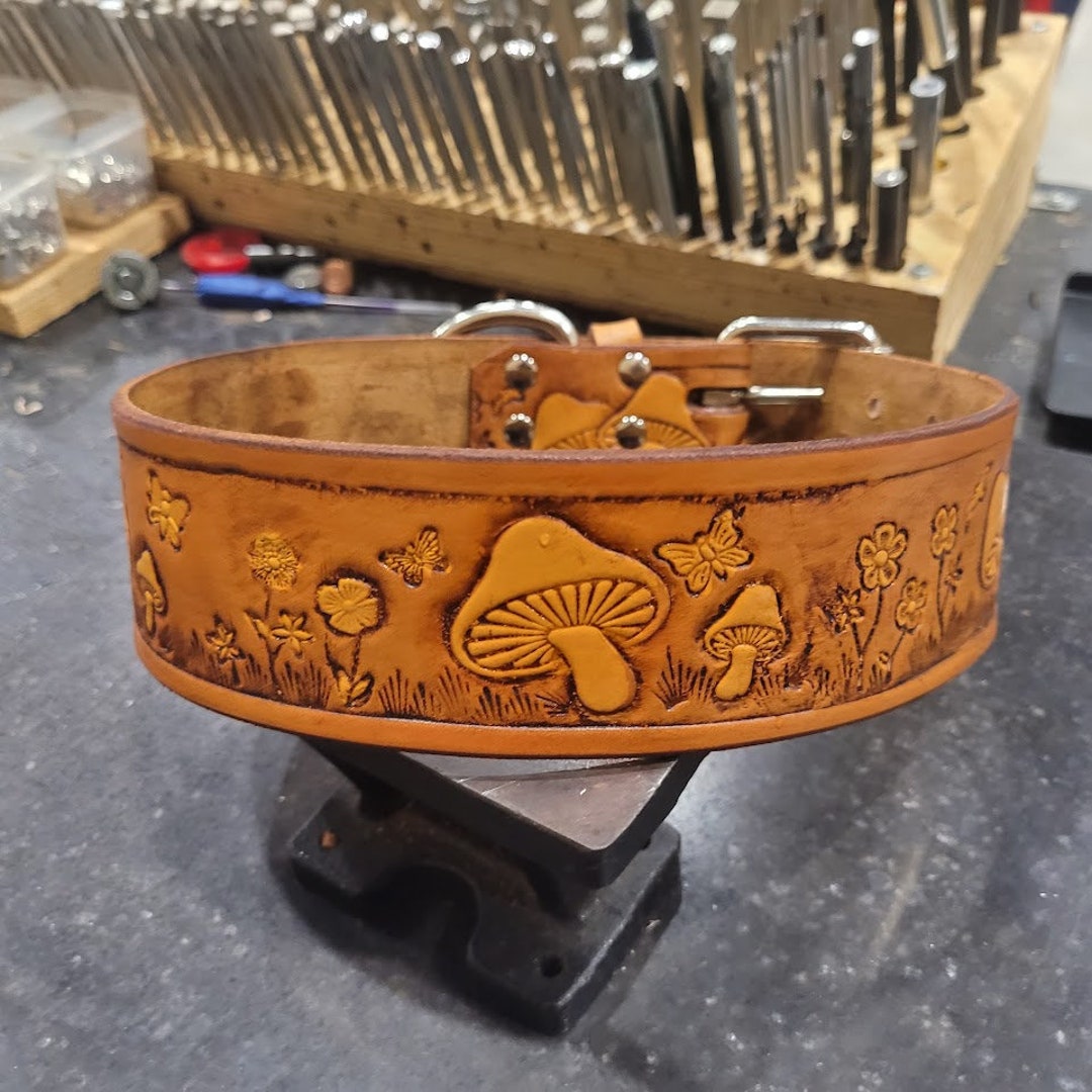 Dog Collar, Leather Dog Collar, Mushroom Pattern, 1.5''inch Wide ...