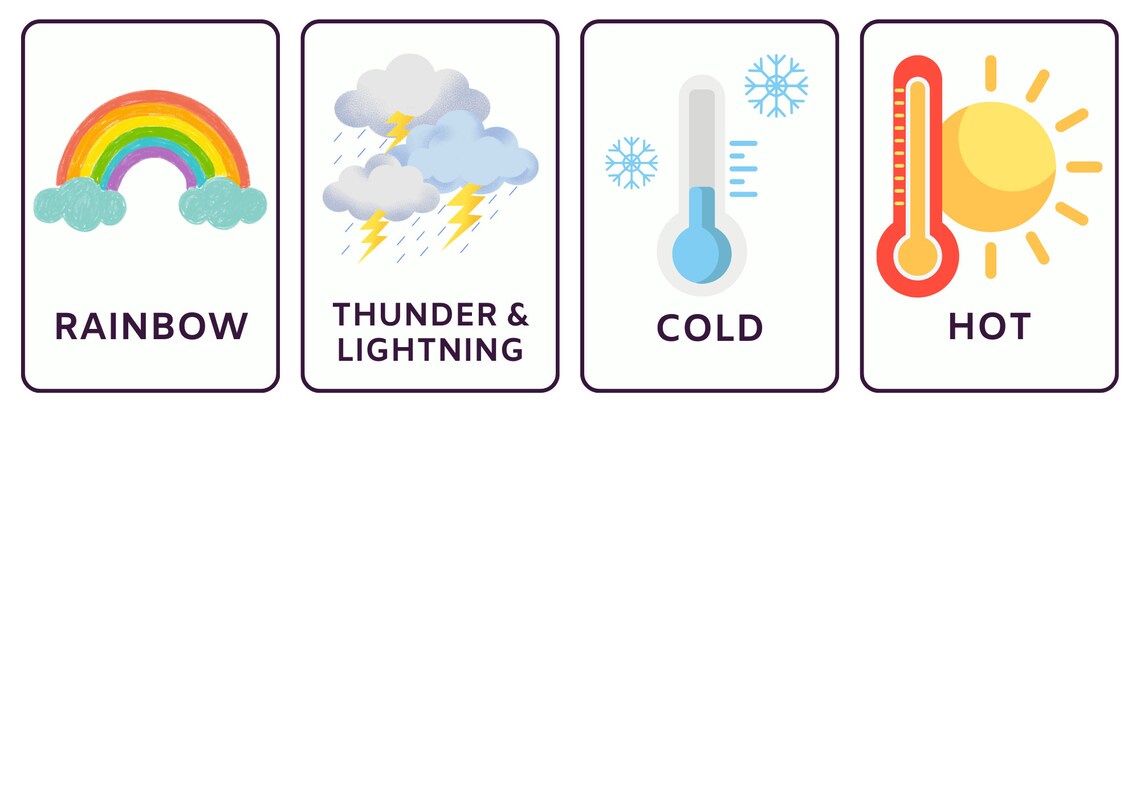 12 Weather Cards | Montessori Flashcards | Pre-school Cards | Rainbow ...