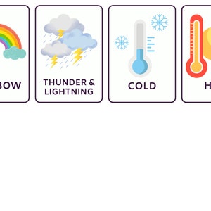12 Weather Cards | Montessori Flashcards | Pre-school Cards | Rainbow ...