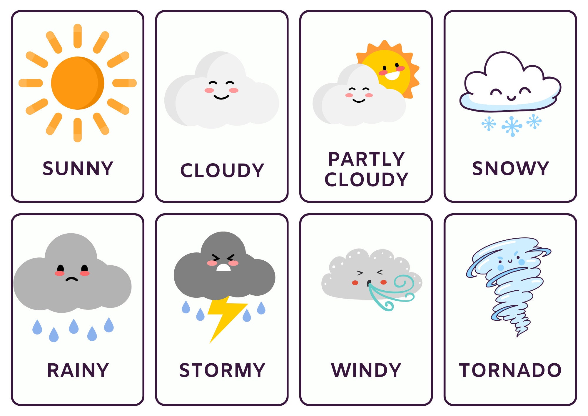 12 Weather Cards | Montessori Flashcards | Pre-school Cards | Rainbow ...