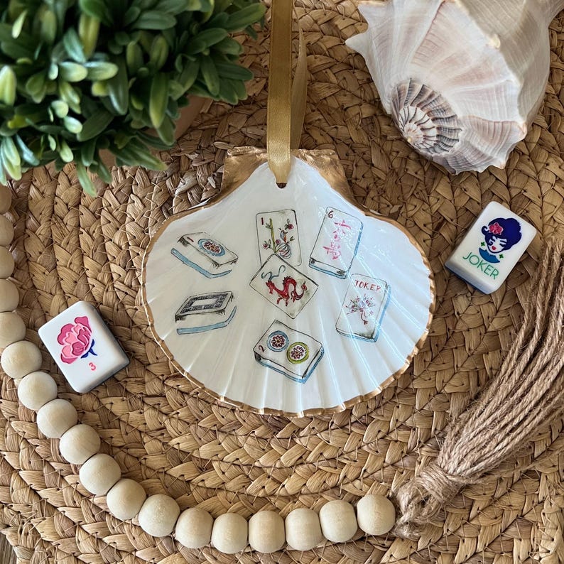 Mahjong Gift XL Scallop Shell Christmas Ornament Beach Coastal Decor ...
