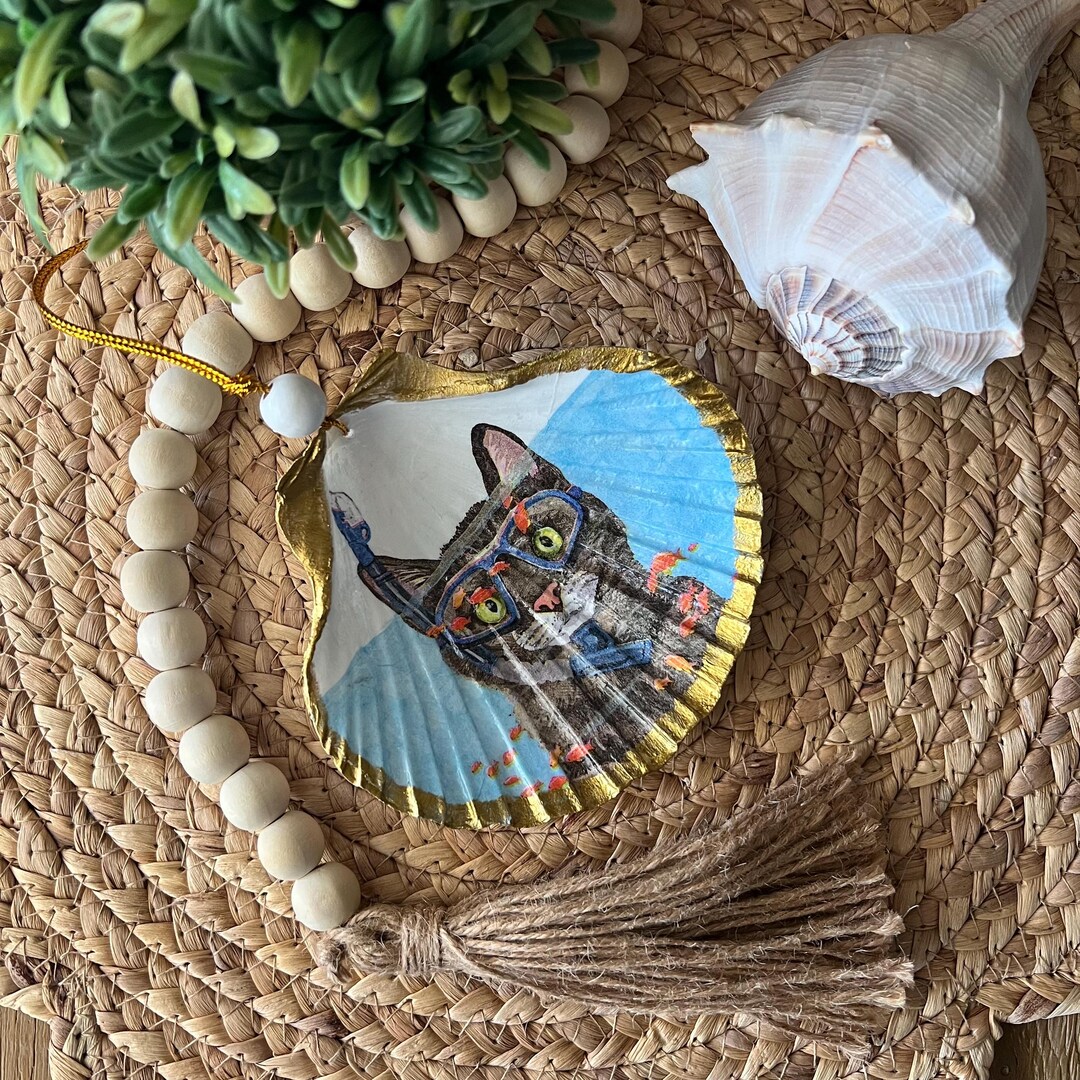 Cat Kitty With Goldfish Gilded XL Scallop Shell Hostess Gift Gift Bag ...