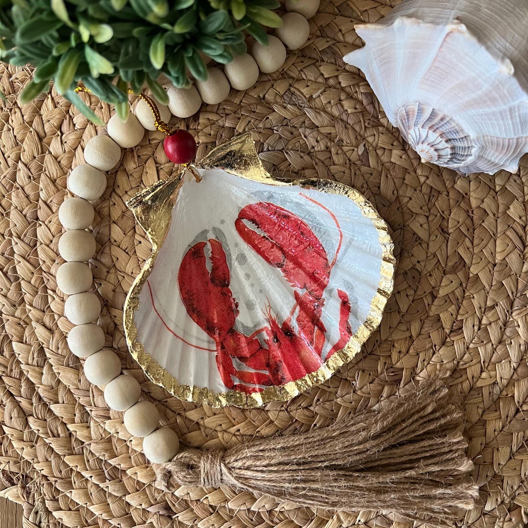 Lobster Seashell Beach Coastal Gilded XL Scallop Shell Hostess Gift Bag ...