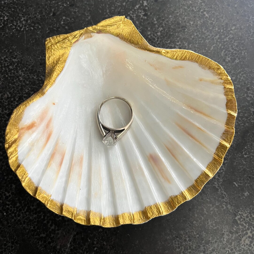 Gold Gilded Scallop Shell Trinket Dish Coastal Beach Decor Hostess Gift ...