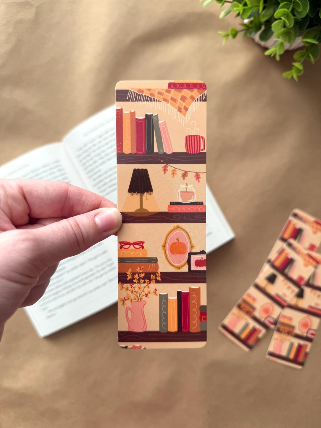 Autumn Cozy Fall Bookshelves Bookmark | Glossy Bookmark for Book Lover ...