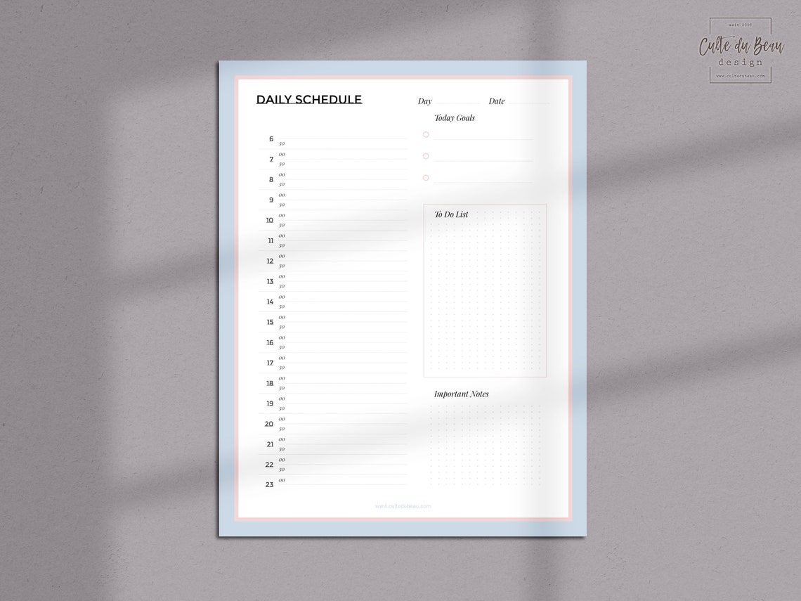 Daily Planner Printable Blue, Daily Schedule, Daily Goals, Daily ...