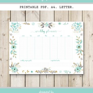 Weekly Planner Mint & Gold Watercolor Printable Weekly - Etsy