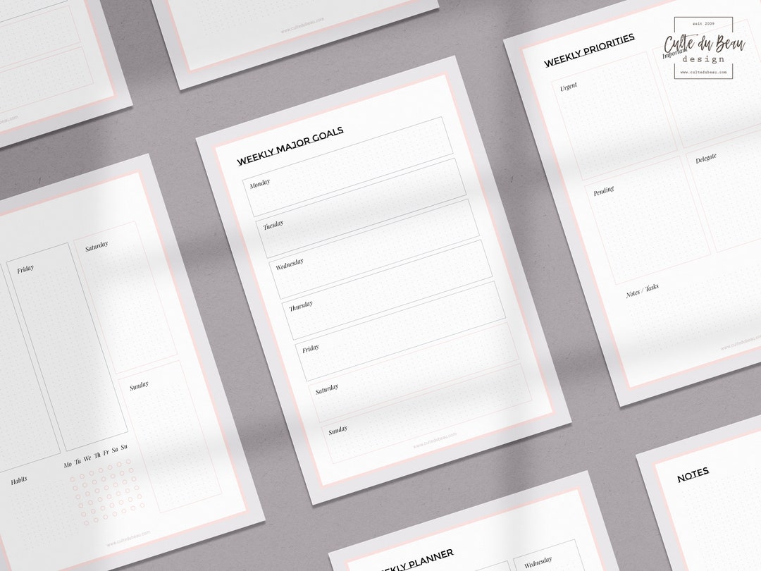 Weekly Planner Printable Grey, Weekly Schedule, Weekly Goals, Weekly ...
