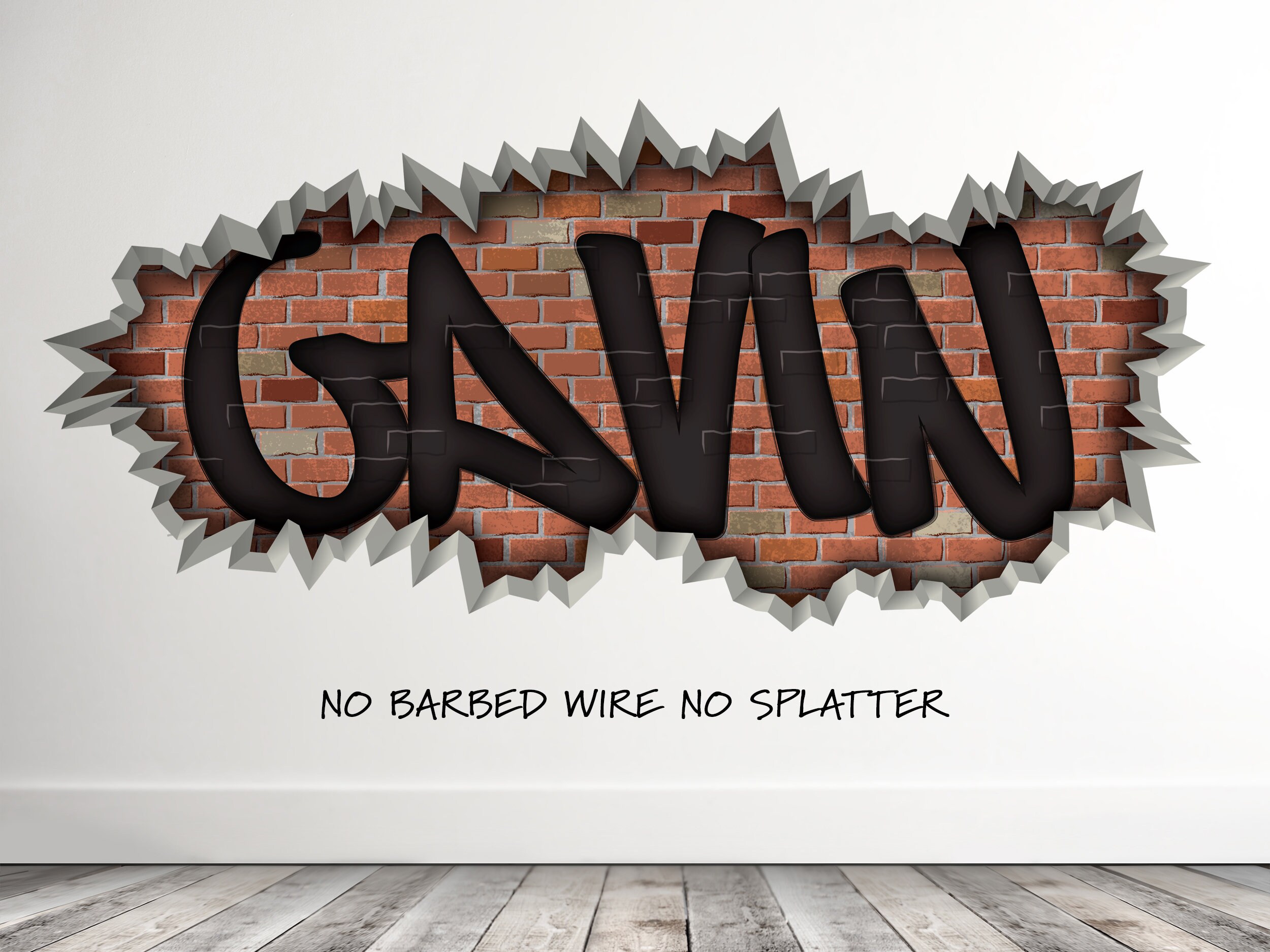 Graffiti Brick Barbed Wire Name Wall Decal Custom Name Art | Etsy