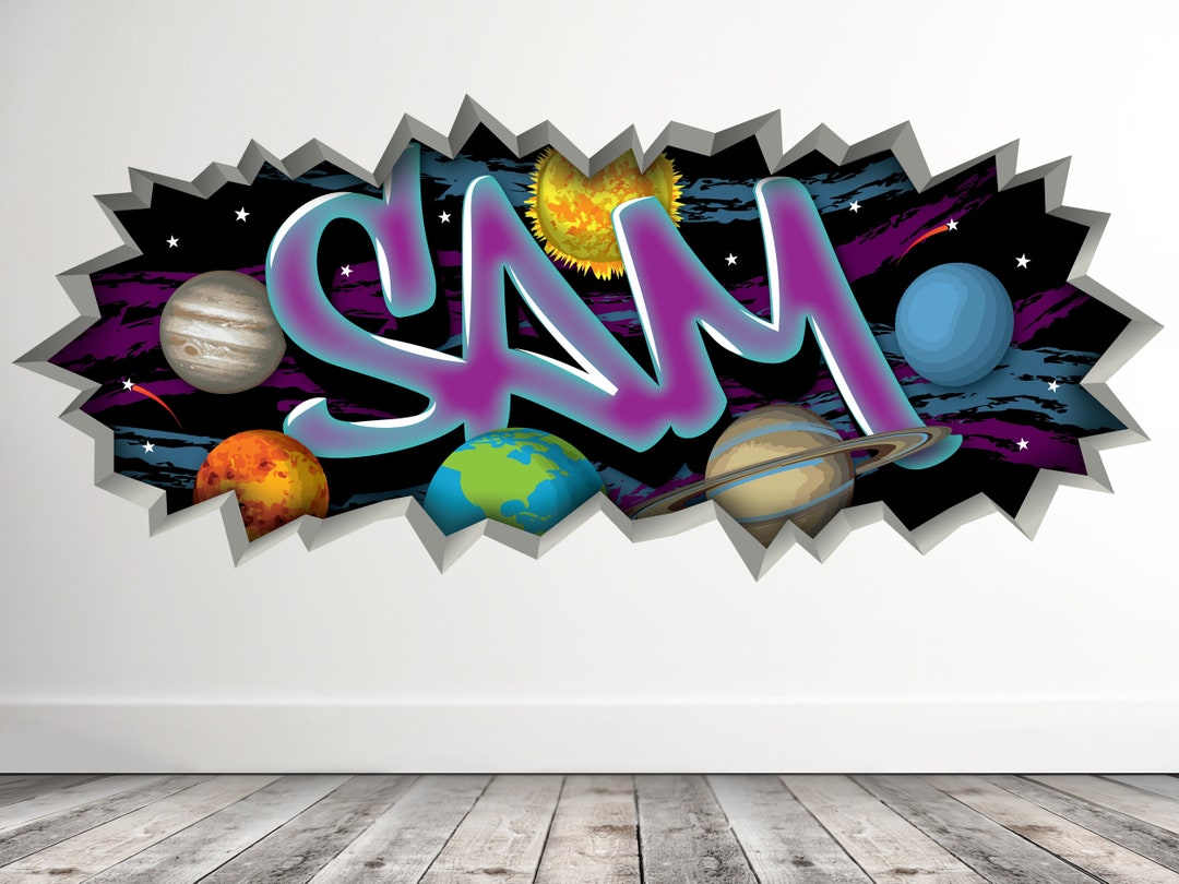 Outer Space Decals Galaxy Planets Graffiti Wall Art Custom Personalized ...