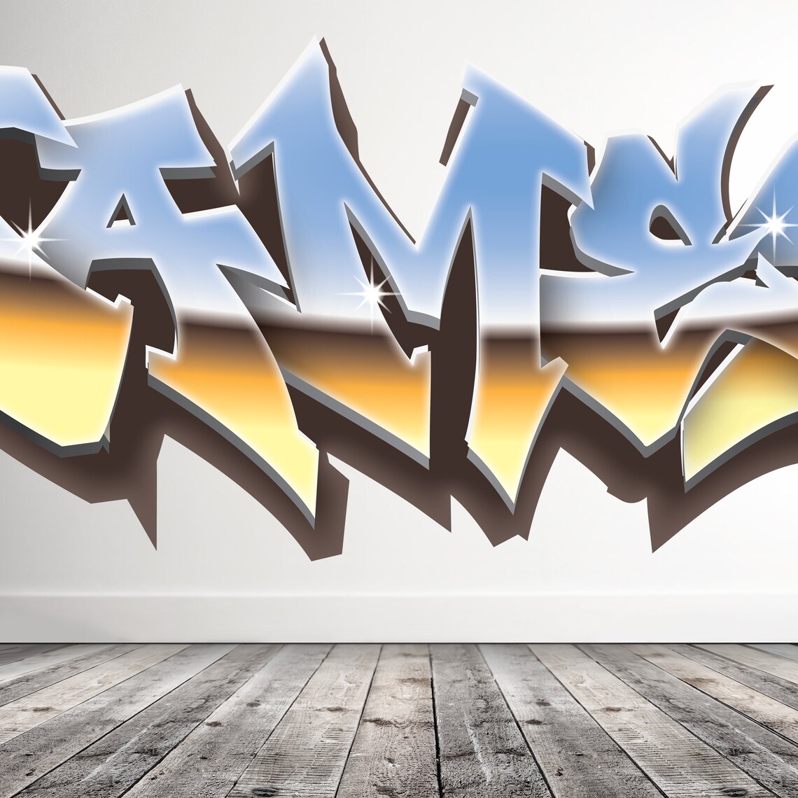 Chrome Look Graffiti Name Wall Decal Boys Room Decor Urban Bedroom ...