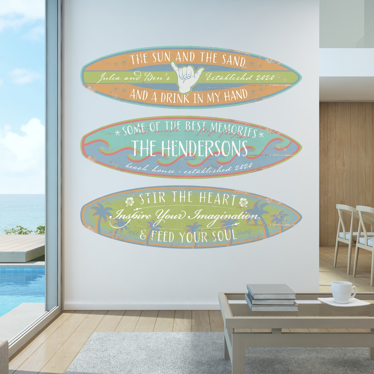 Surfboard Removable Wall Decal Custom Name Art Beach House - Etsy