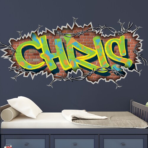 Graffiti Brick Barbed Wire Name Wall Decal Custom Name Art | Etsy