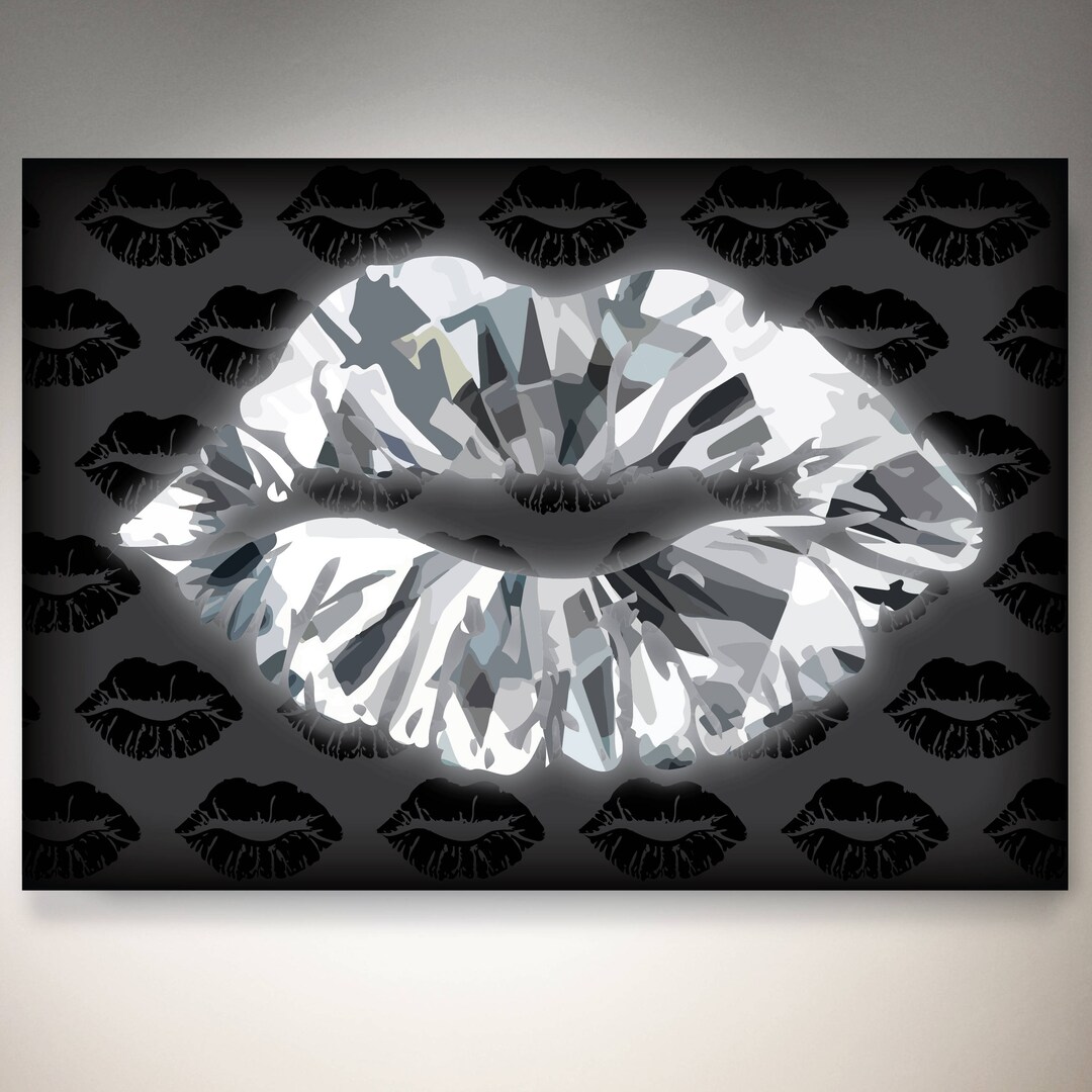 Diamond Lips Art Lipstick Art Gift for Her Lip Art Kiss Art Dorm Decor ...