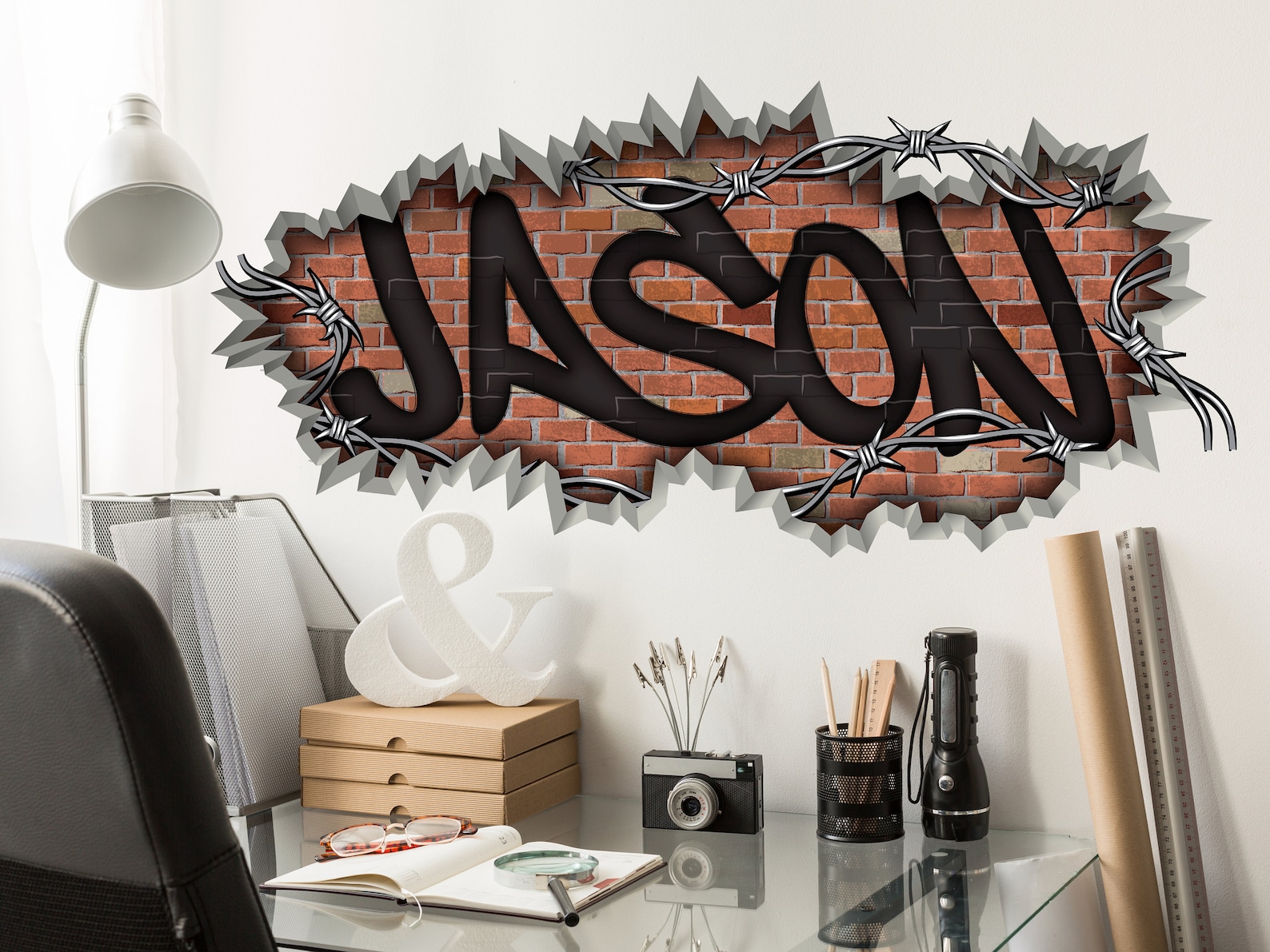 Graffiti Brick Barbed Wire Name Wall Decal Custom Name Art Street Urban ...