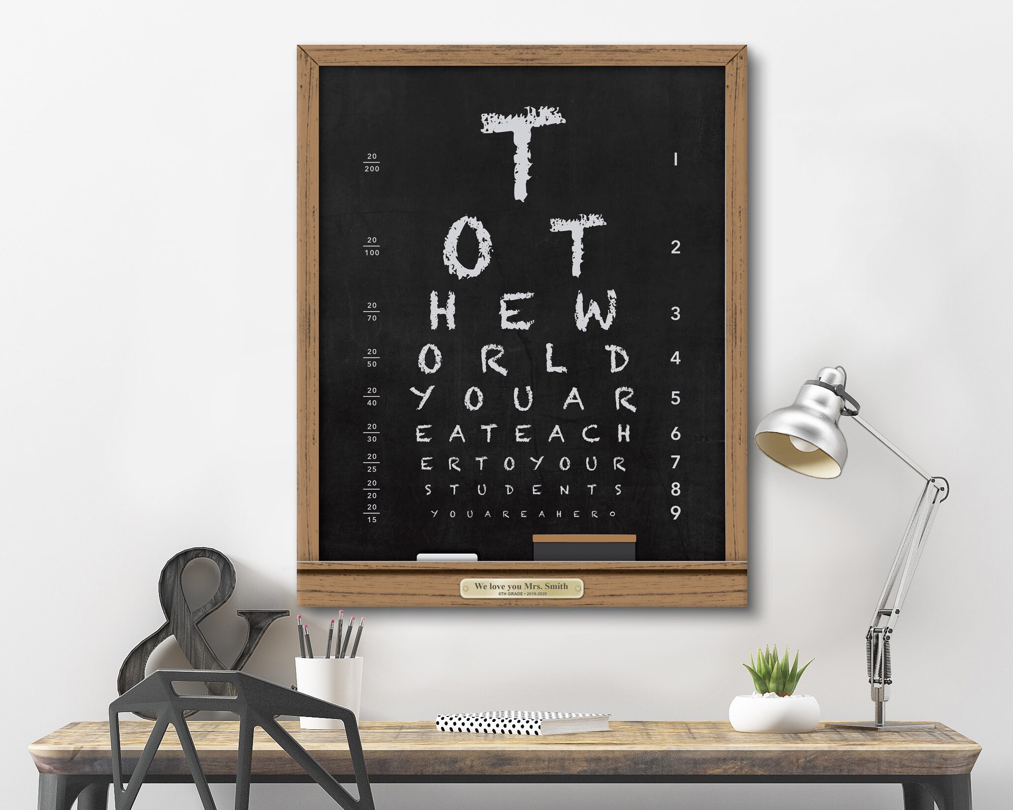 Personalized Eye Chart Art: Teacher Retirement Gift, Rustic Chalkboard ...