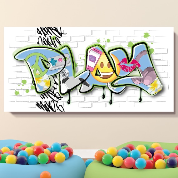 Graffiti Kids Gaming Room Decor Canvas Art Emoji Personalized | Etsy