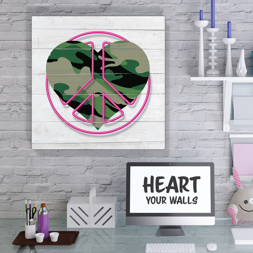 Camo Heart Peace Sign Canvas Print - Personalized Girl's Room Decor - Etsy