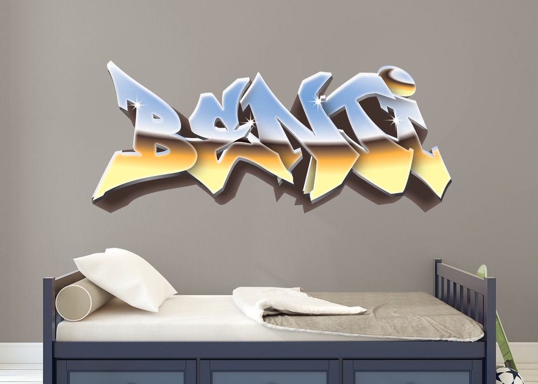 Chrome Look Graffiti Name Wall Decal Boys Room Decor Urban Bedroom ...