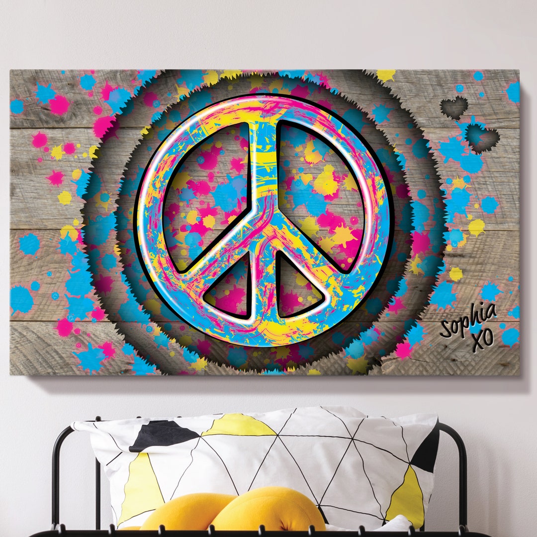 Custom Peace Sign Splatter Canvas Art Peace and Love Dorm Decor Large ...