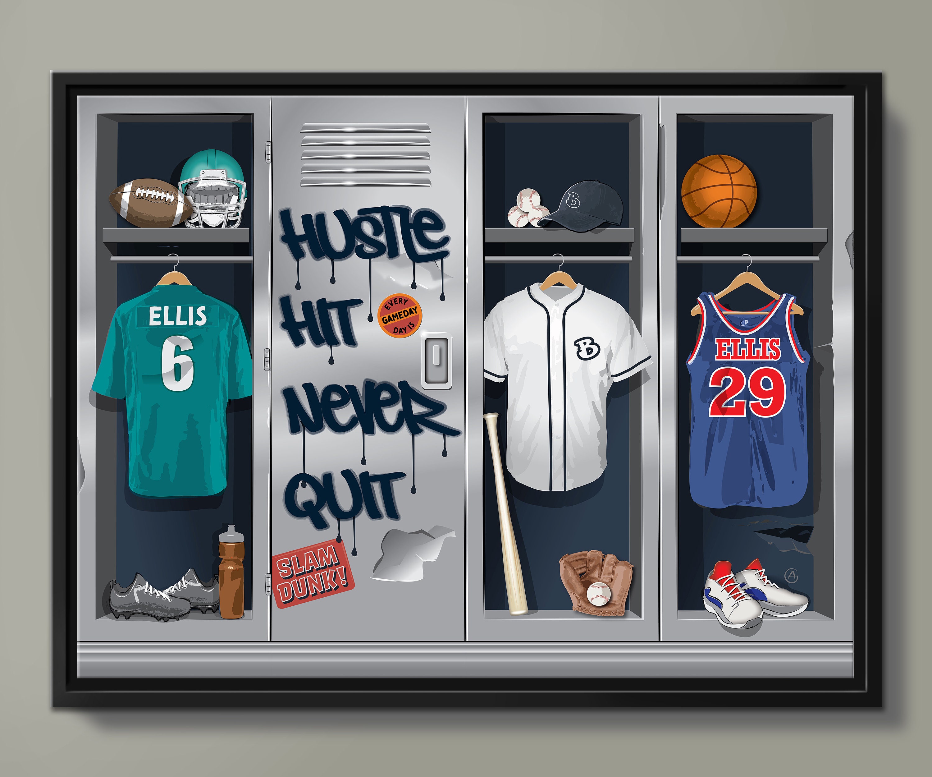 Custom Locker Sports Canvas Art Personalized Gift for Boys Room Decor ...
