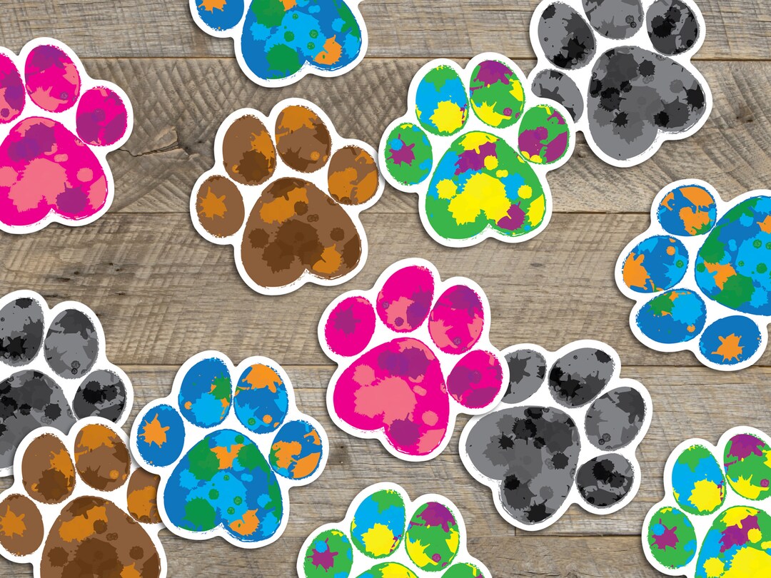 Colorful Paw Print Decals Dog Sticker Set Pet Decor Kitchen Laptop ...