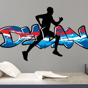 Runner Custom Name Graffiti Wall Decal Boys Running Sport Room Decor ...