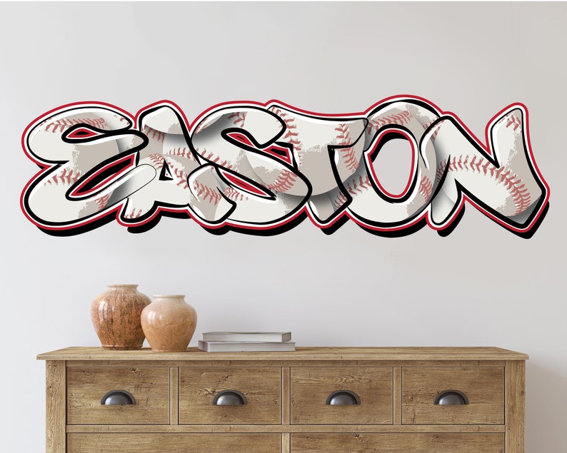 Name Baseball Removable Wall Decal Custom Name Art Graffiti Large ...