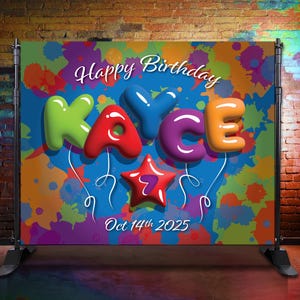 Birthday Party Colorful Balloon Banner Logo Name Photo Booth Backdrop ...