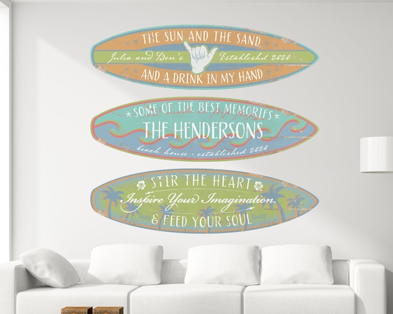 Surfboard Removable Wall Decal Custom Name Art Beach House | Etsy