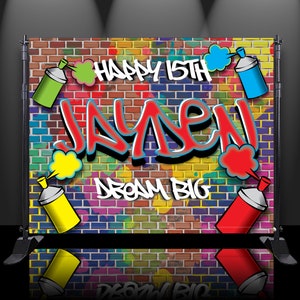 Custom Graffiti Colorful Banner Birthday Party Decoration Logo Backdrop ...