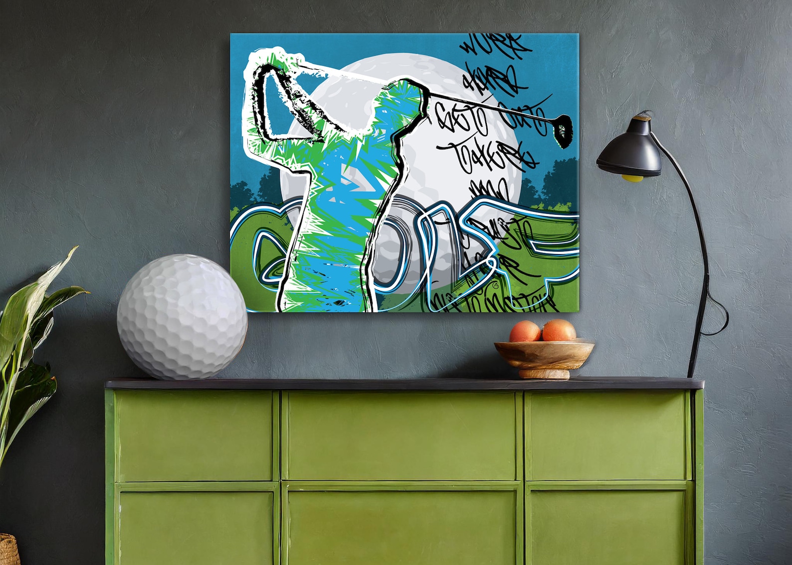 Golf Graffiti Wall Art Large Sports Canvas Room Decor Boys Art Man Cave ...