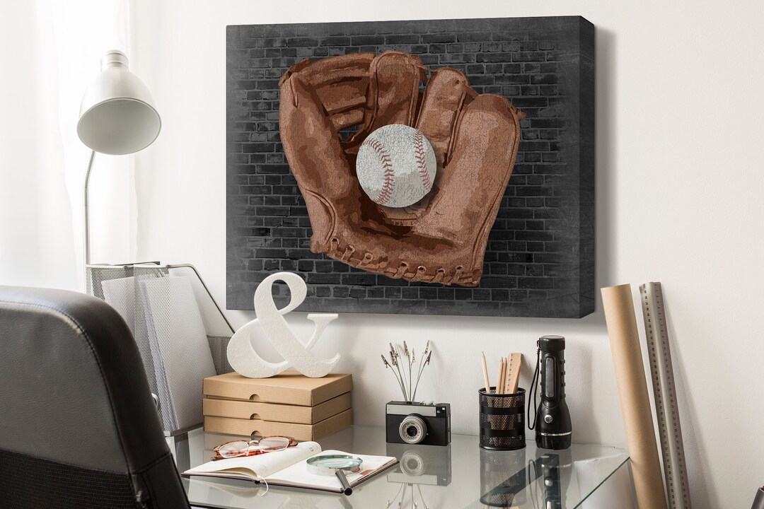 Baseball Canvas Art Brick Wall Vintage Sports Dorm Decor Farmhouse ...