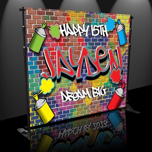 Custom Graffiti Colorful Banner Birthday Party Decoration Logo Backdrop ...