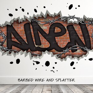 Graffiti Brick Barbed Wire Name Wall Decal Custom Name Art Street Urban ...