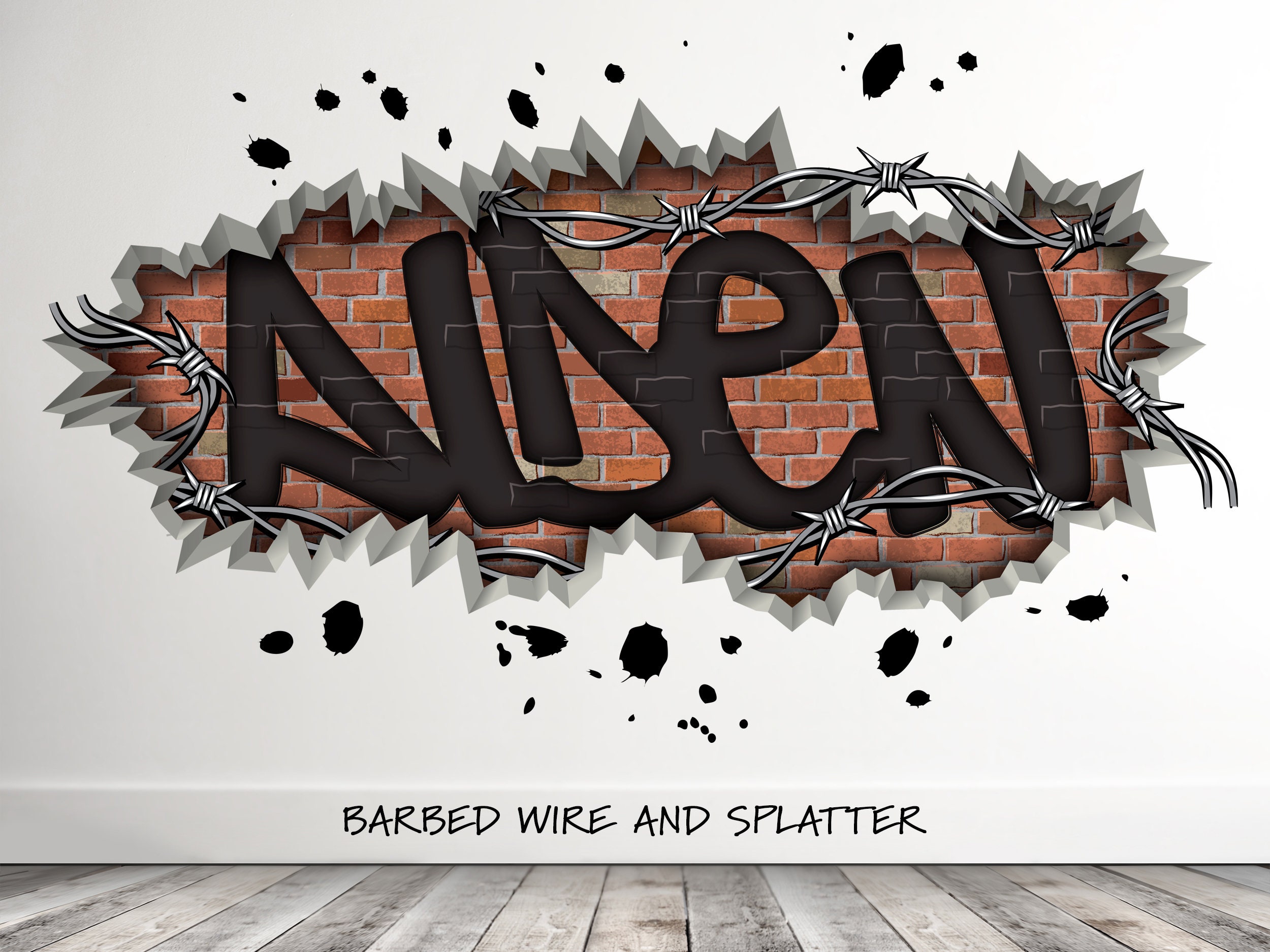 Graffiti Brick Barbed Wire Name Wall Decal Custom Name Art | Etsy
