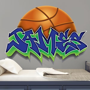 Graffiti Name Basketball Decal Wall Art Sports Large Sticker NBA Teams ...