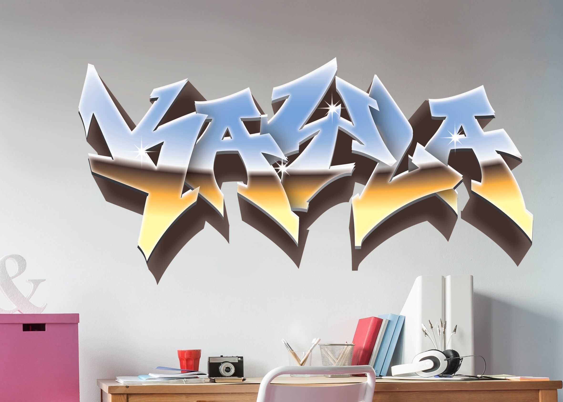 Chrome Look Graffiti Name Wall Decal Boys Room Decor Urban Bedroom ...