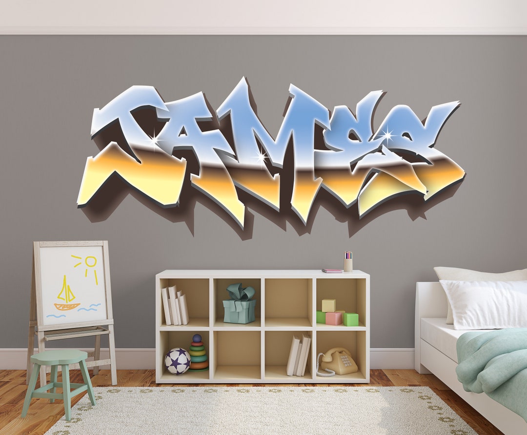 Chrome Look Graffiti Name Wall Decal Boys Room Decor Urban Bedroom ...