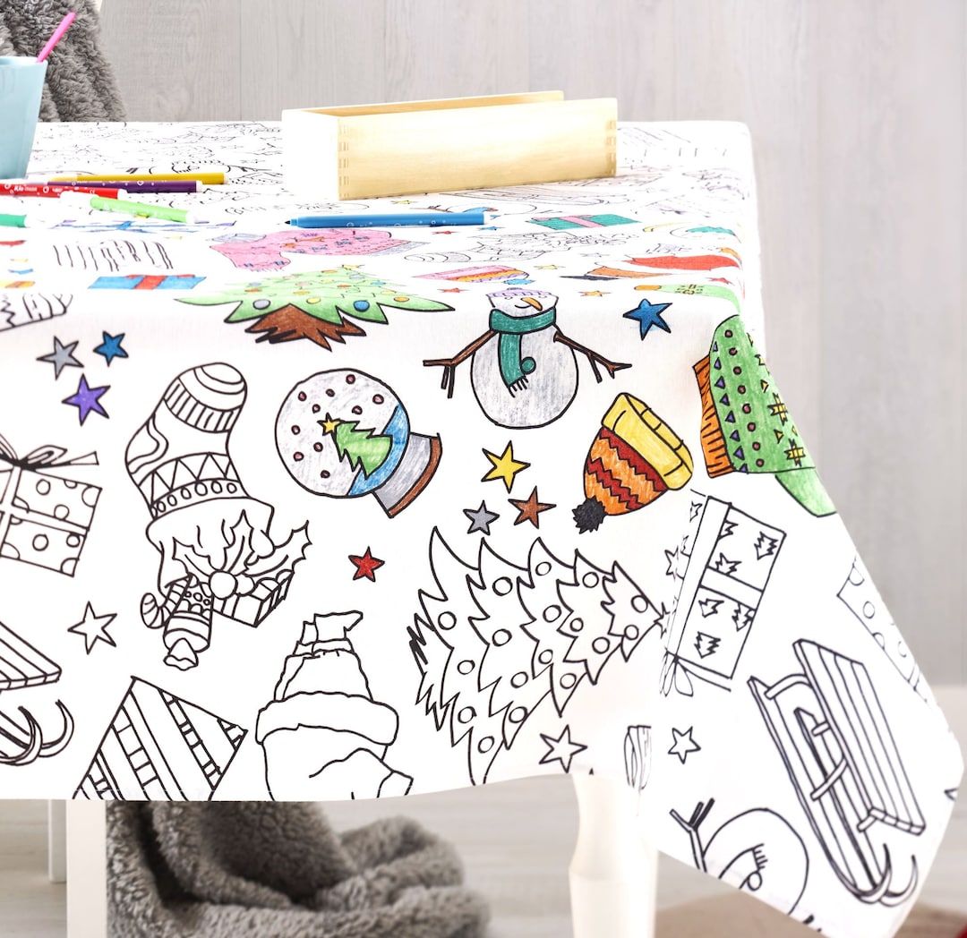 FUN MERRY CHRISTMAS Art Coloring Reusable Table Cover 12 Markers Set ...