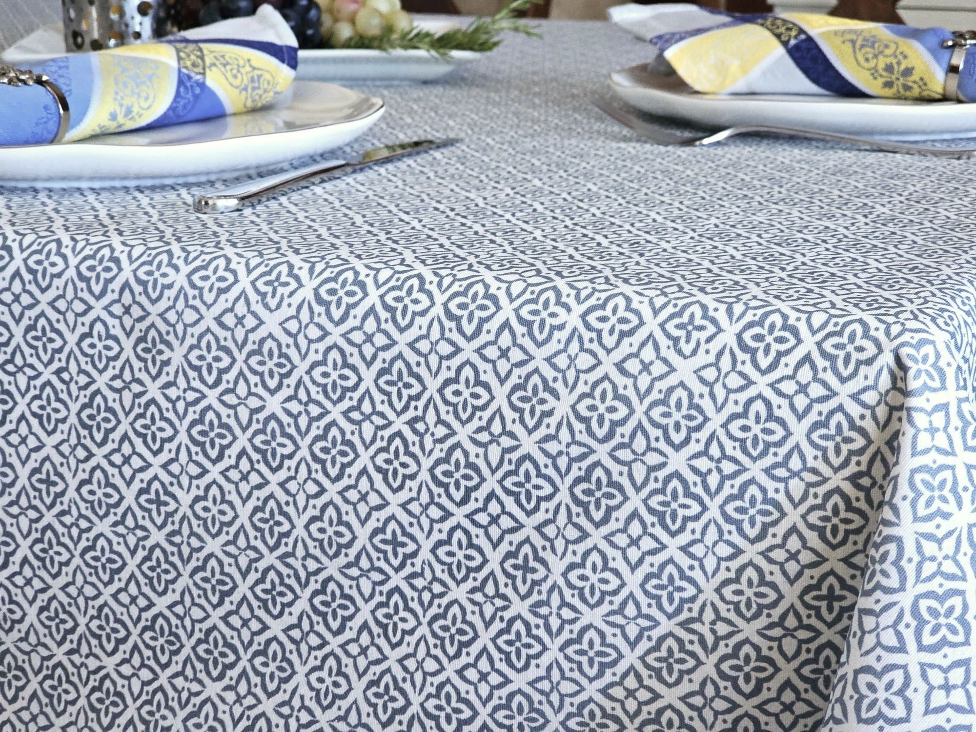MASSILIA BLUE Rectangle Modern Cotton Coated Tablecloths French Oil ...