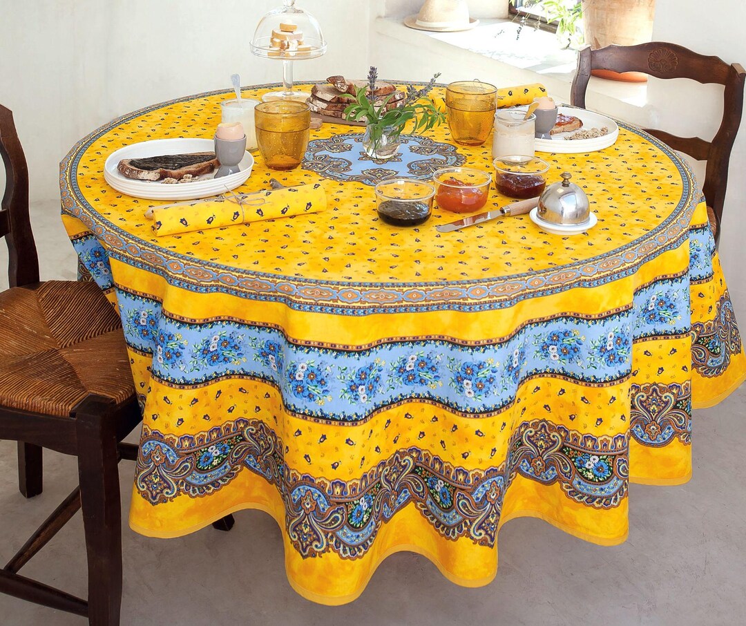 70" TRADITION YELLOW Round Printed Cotton Provence Table Cloths French ...