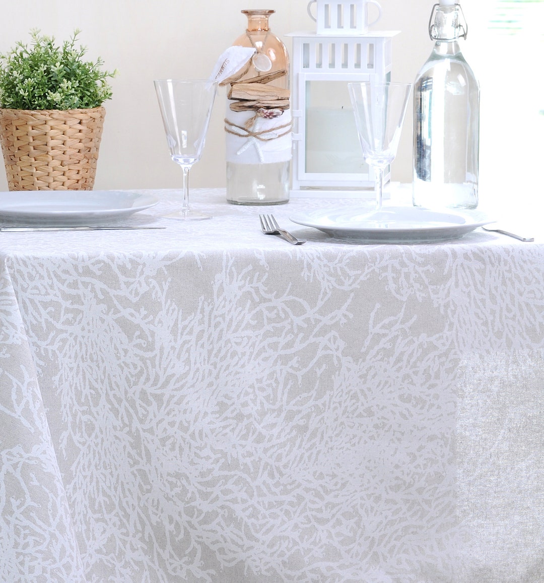 70" FRENCH RIVIERA WHITE Round Cotton Coated Tablecloths French ...