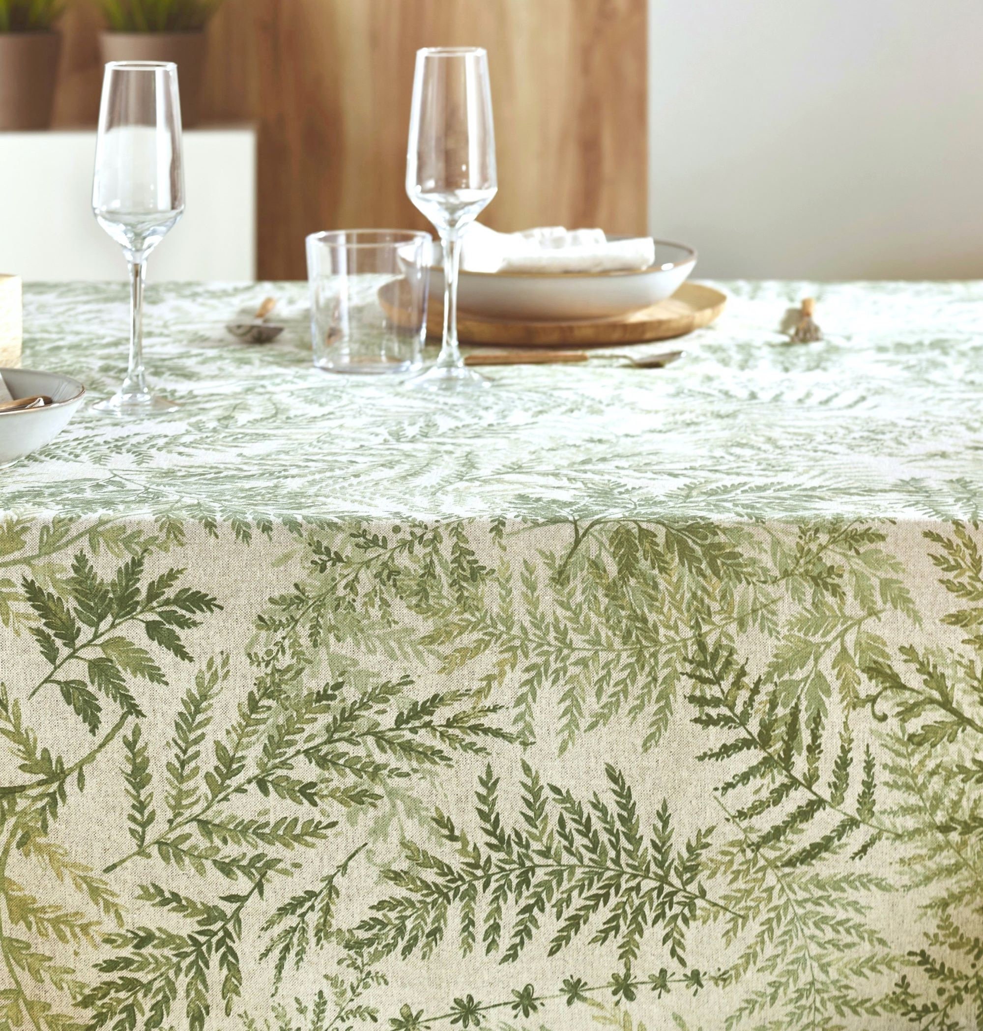 70in ZEN GARDEN Round Cotton Coated Tablecloth French Oilcloth Spill ...