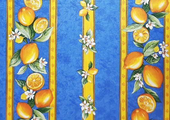 LEMON BLUE Fabric by the Yard 61in Wide Acrylic Cotton Coated - Etsy
