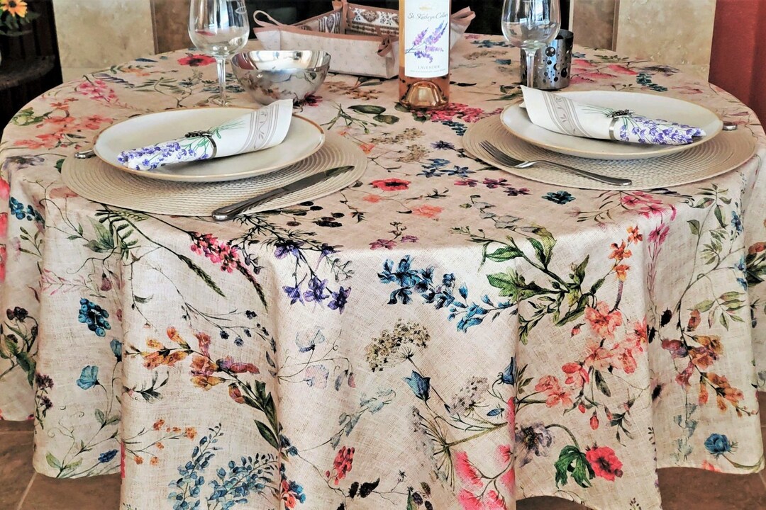 60 AMELIE Round French Country Wildflowers Berries Tablecloths French ...