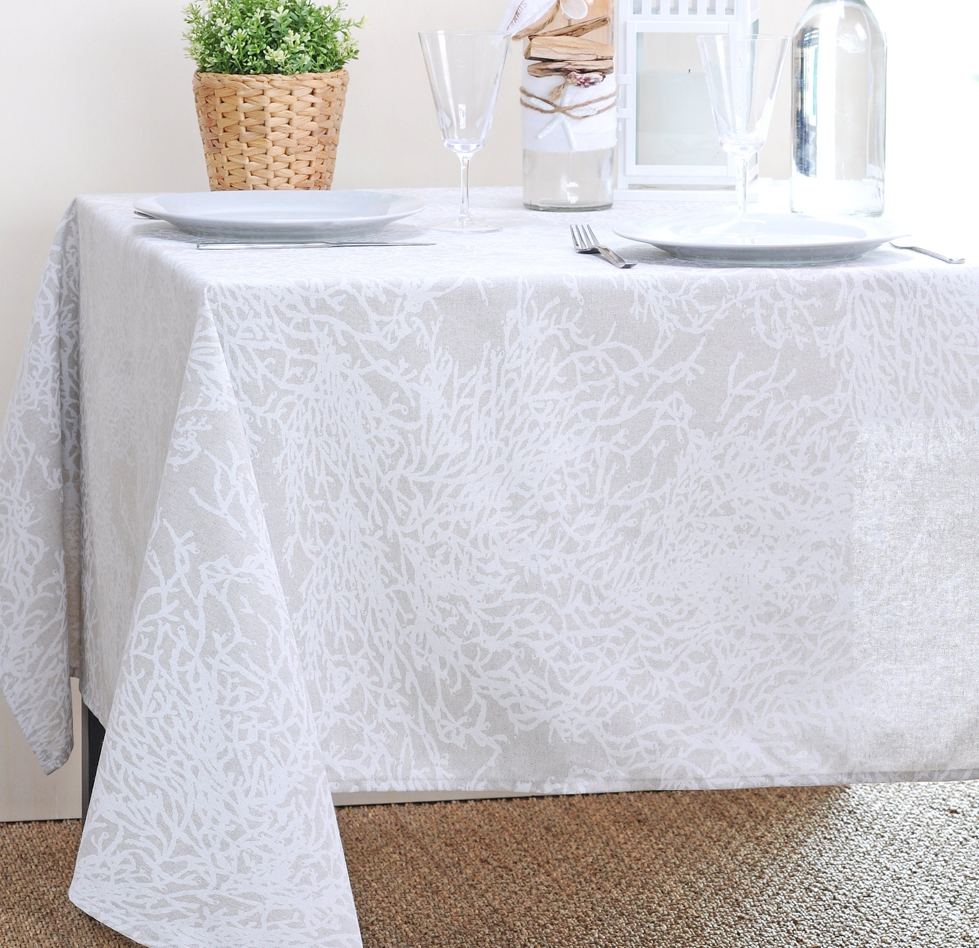 FRENCH RIVIERA WHITE Coral Reefs Cotton Coated Tablecloth - Etsy