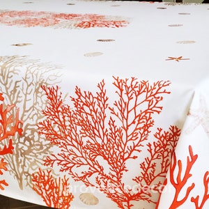 MEDITERRANEAN CORAL Cotton Coated Rectangle Tablecloths - French Oil ...